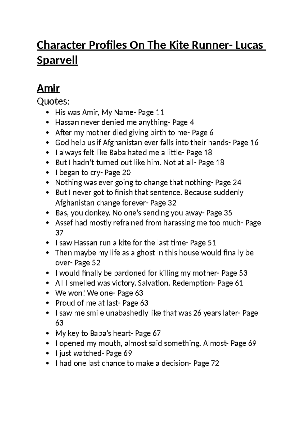 Character Profiles- The Kite Runner - Character Profiles On The Kite ...