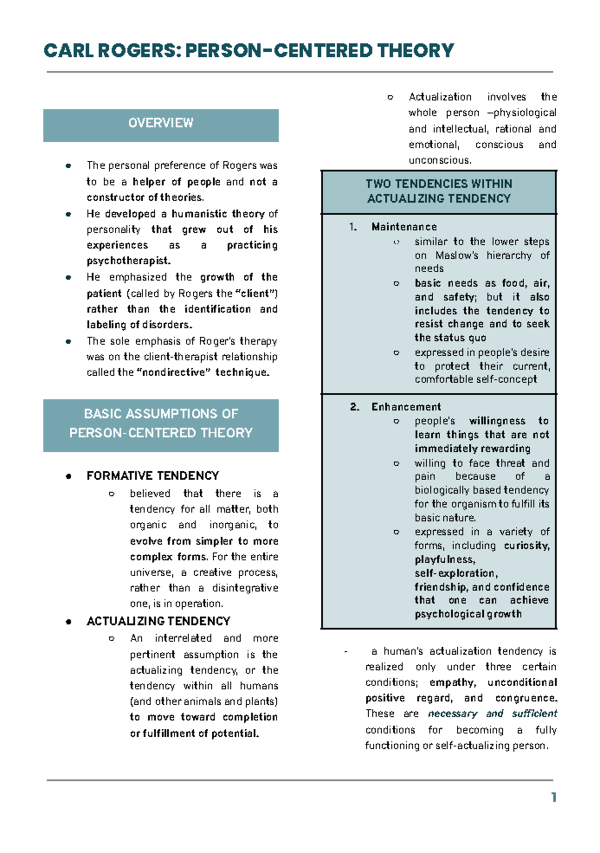 CARL Rogers Theories OF Personality Notes - OVERVIEW The personal ...
