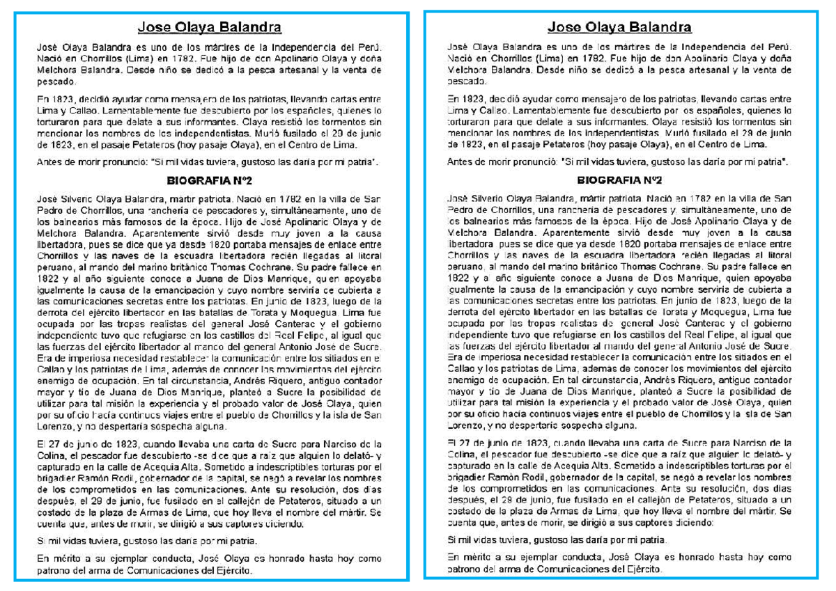 Biografía de José Olaya Balandra: Mártir de la Independencia del Perú ...