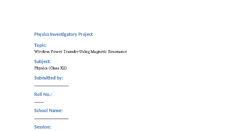 Wireless Power Transfer Project: Magnetic Resonance WPT (Class XII ...