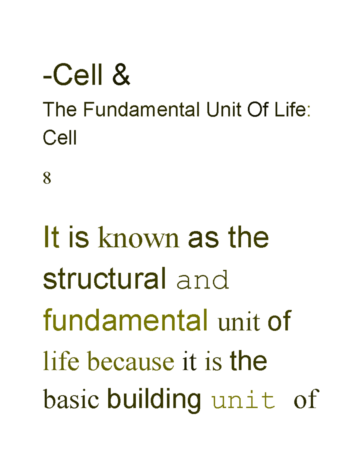Fundamental Unit of Life: Cell Overview and Discoveries - Studocu
