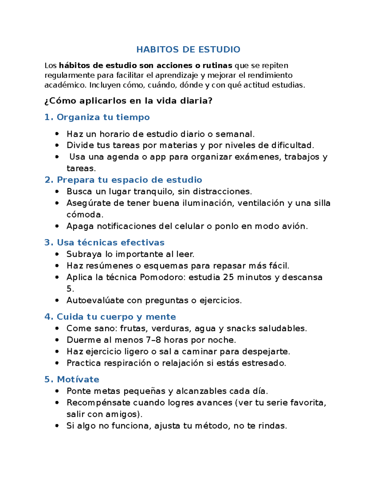 HÁBITOS DE ESTUDIO - TIPS Y TÉCNICAS EFECTIVAS SD ORIENTACIÓN - Studocu