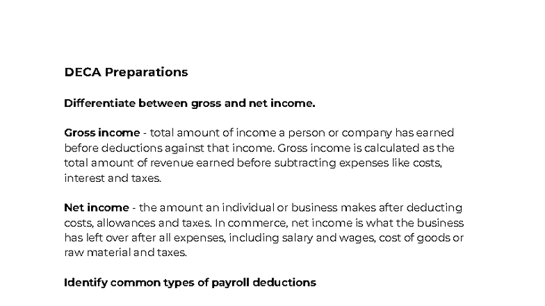 DECA Prep: Understanding Gross vs. Net Income & Payroll Deductions ...