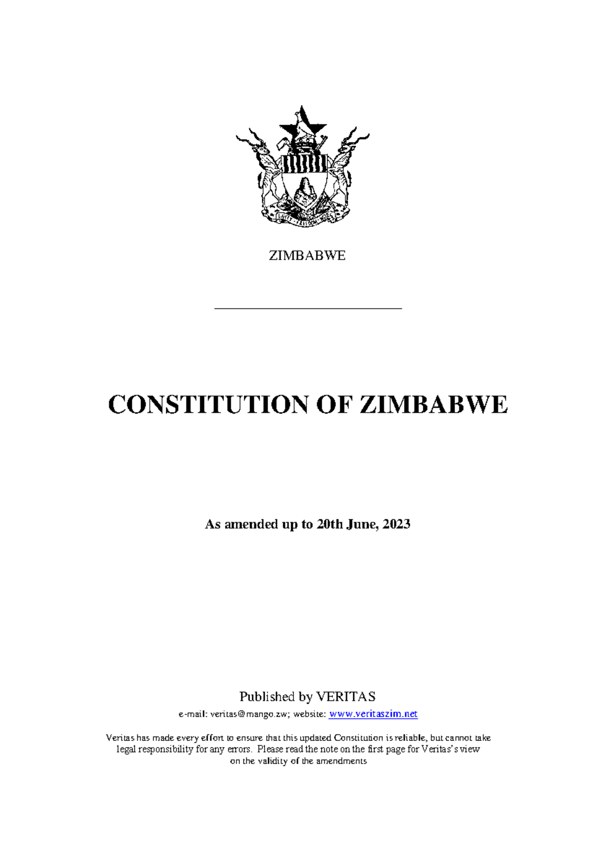 Constitution Consolidated (2023) - ZIMBABWE ...