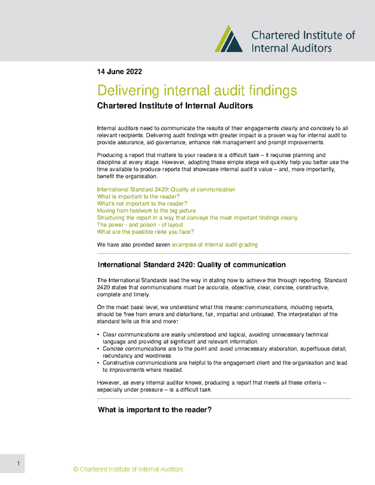 Delivering internal audit findings - 14 June 2022 Delivering internal ...