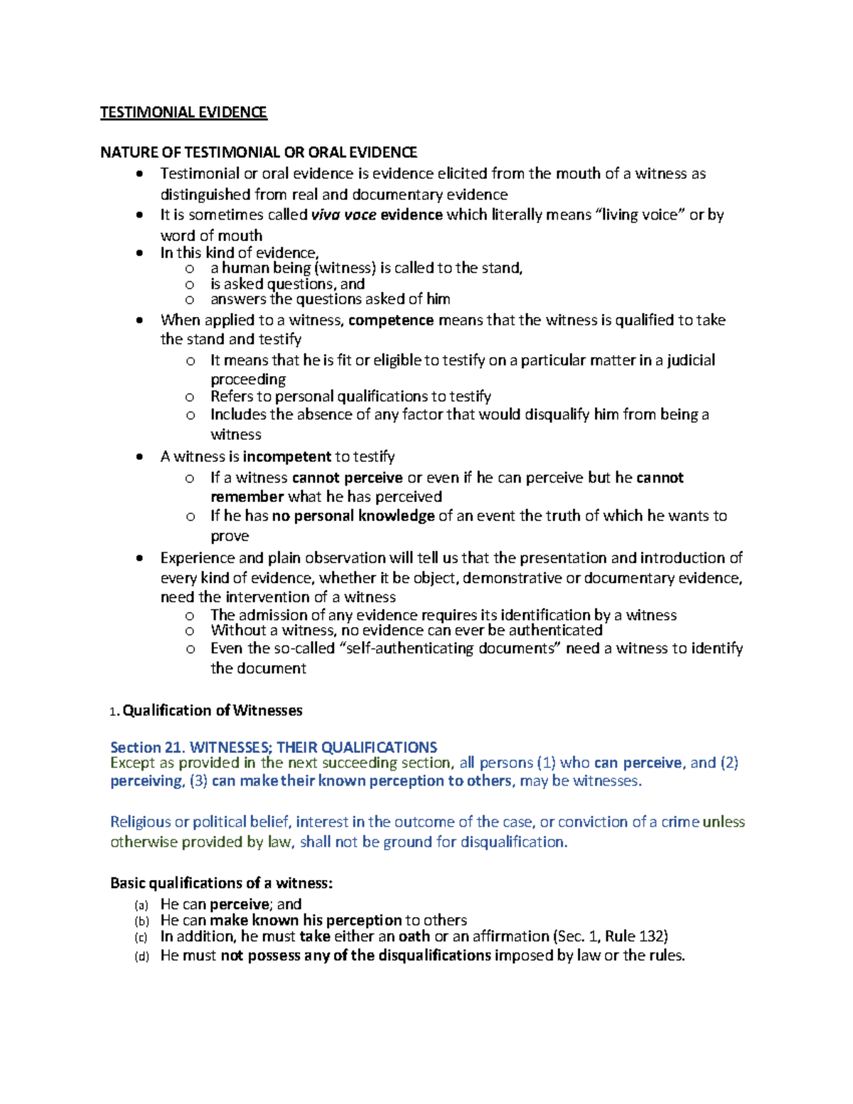 Rule 131: Understanding Testimonial Evidence and Witness Qualifications ...