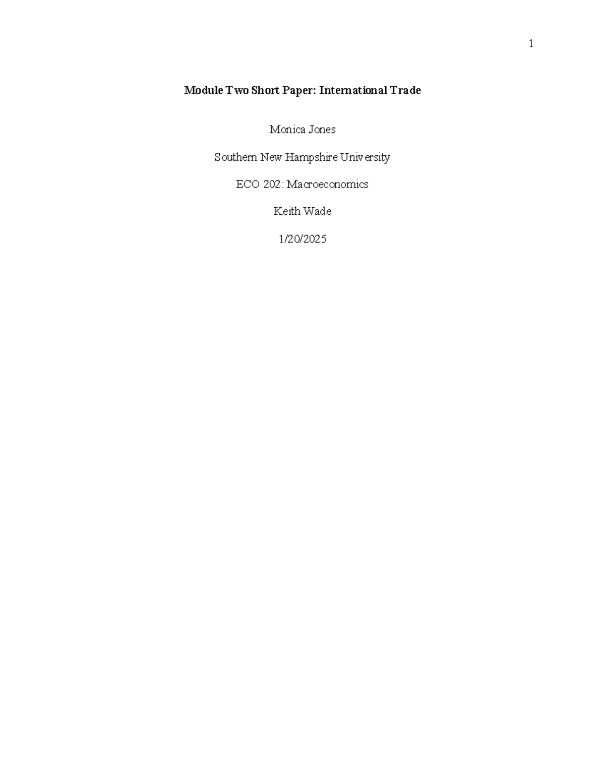 ECO 202 Module Two Short Paper: Dynamics of International Trade - Studocu