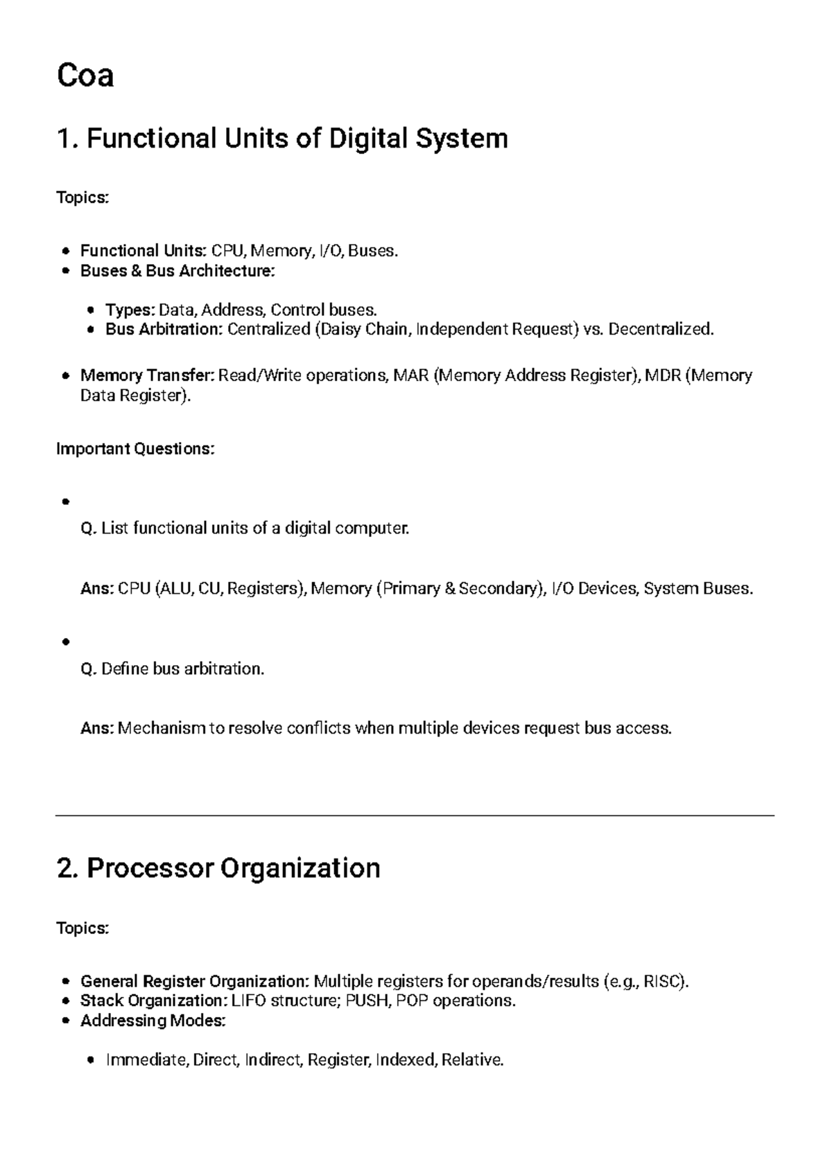 COA Complete - Coa 1. Functional Units of Digital System Topics ...