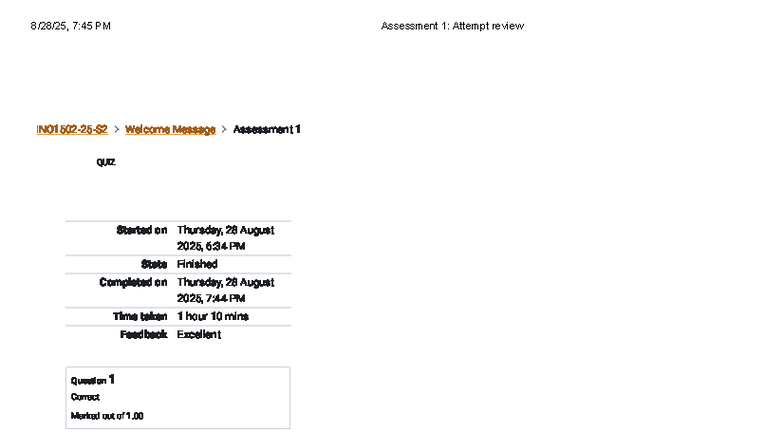 Assessment 1 Attempt Review for MNO 1502: Quiz Insights and Feedback ...