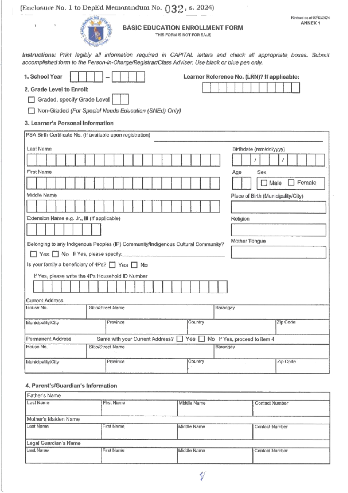 Basic Education Enrollment Forms for SY 2024-2025, BEEF & ALS AF2 - Studocu