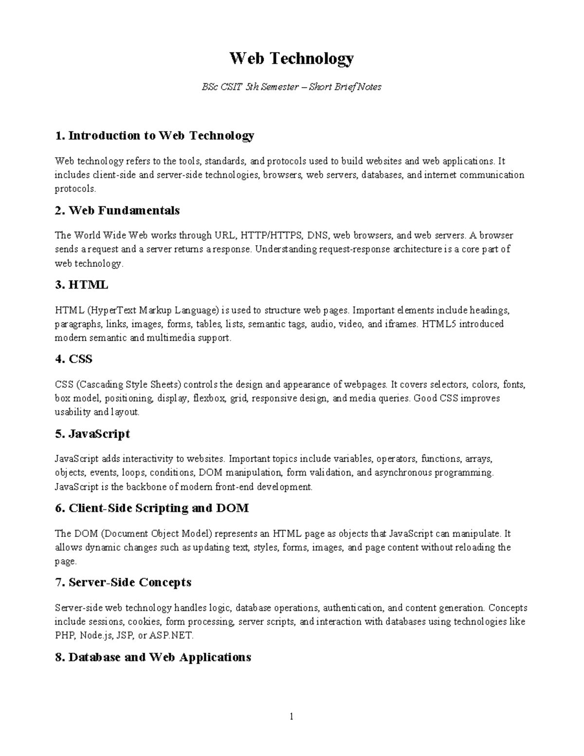 Web Technology BSc CSIT 5th Sem Short Notes on Web Fundamentals - Studocu