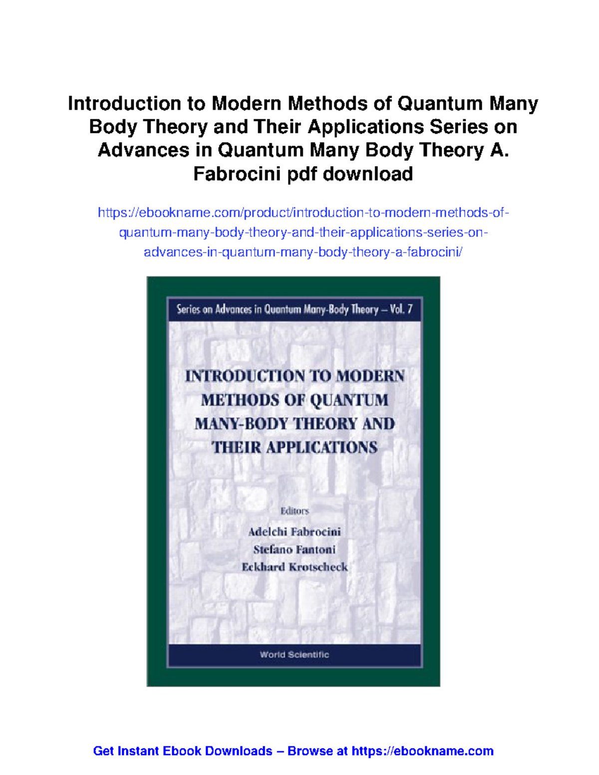 103590 - Introduction to Modern Quantum Many Body Theory Methods and ...