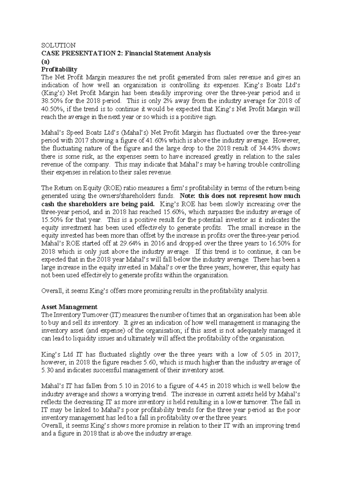 CASE Presentation 2: Financial Statement Analysis Solution - Studocu