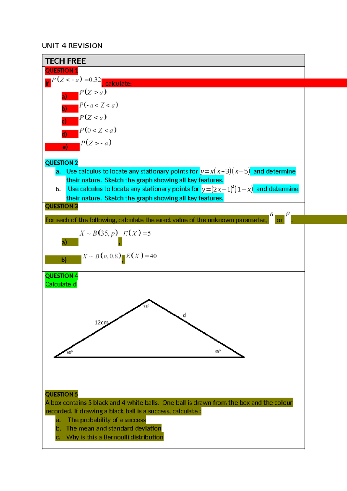 UNIT 4 REVISION: Advanced Calculus & Probability Concepts - Studocu