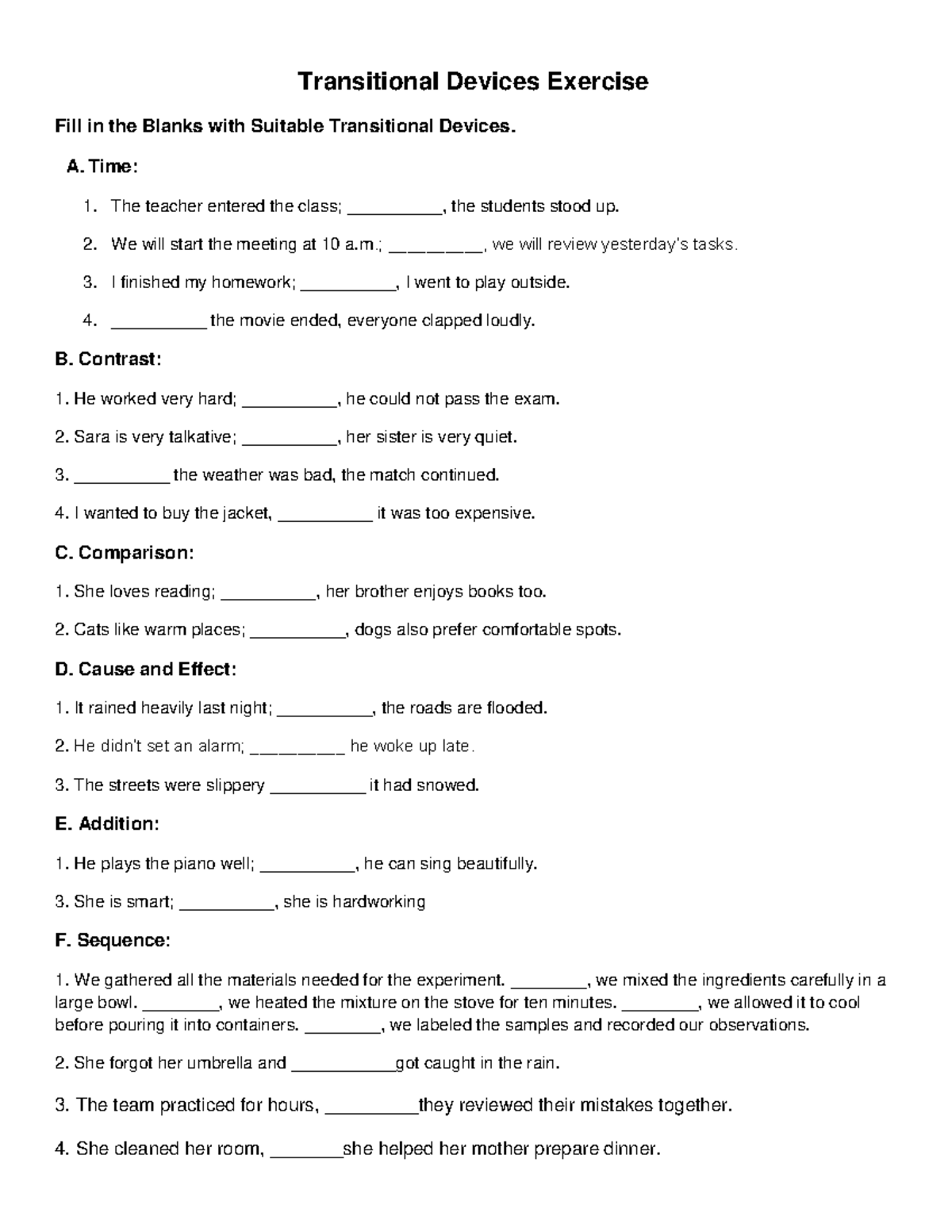 Transitional Devices Exercise: Fill in the Blanks for Clarity - Studocu