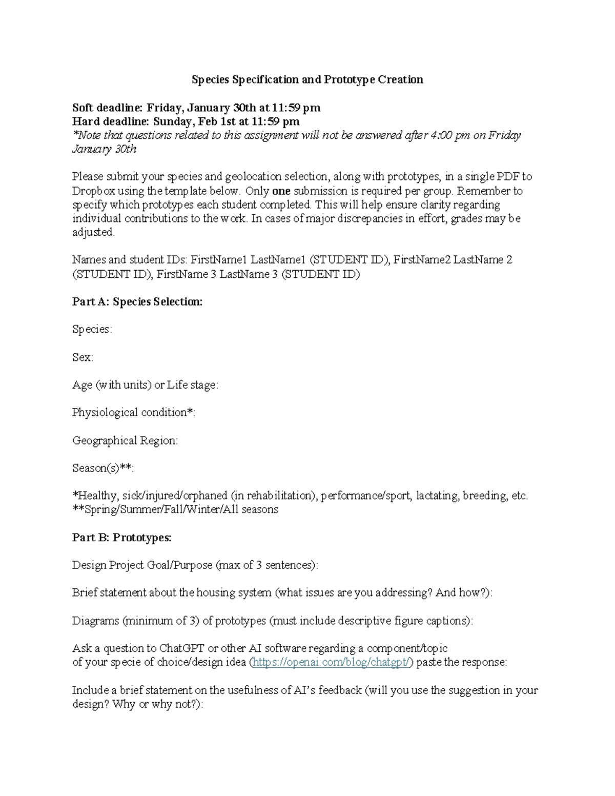 Species Selection and Prototypes W26 Assignment Guidelines - Studocu