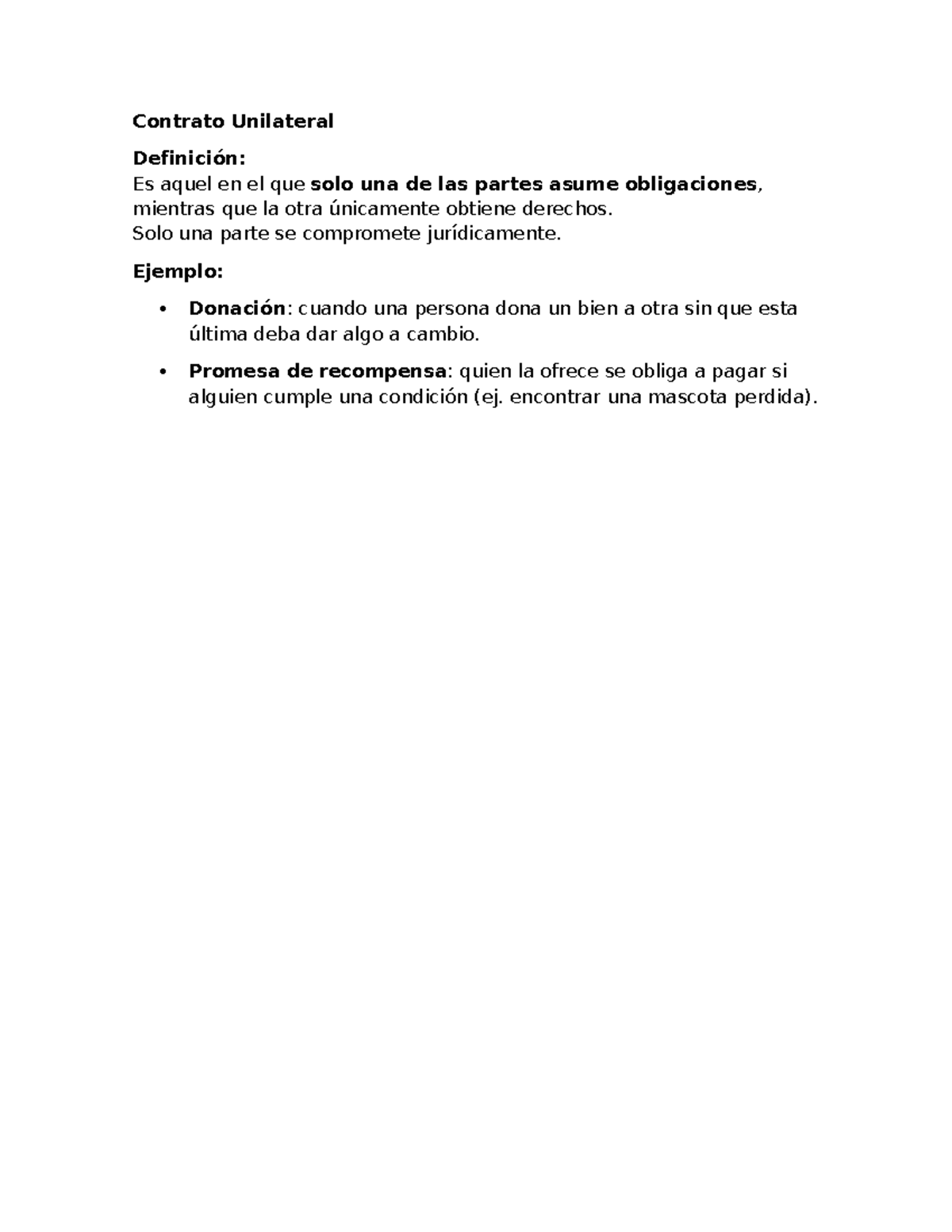 Contrato Unilateral - apuntes - universidad de san carlos - Contrato ...