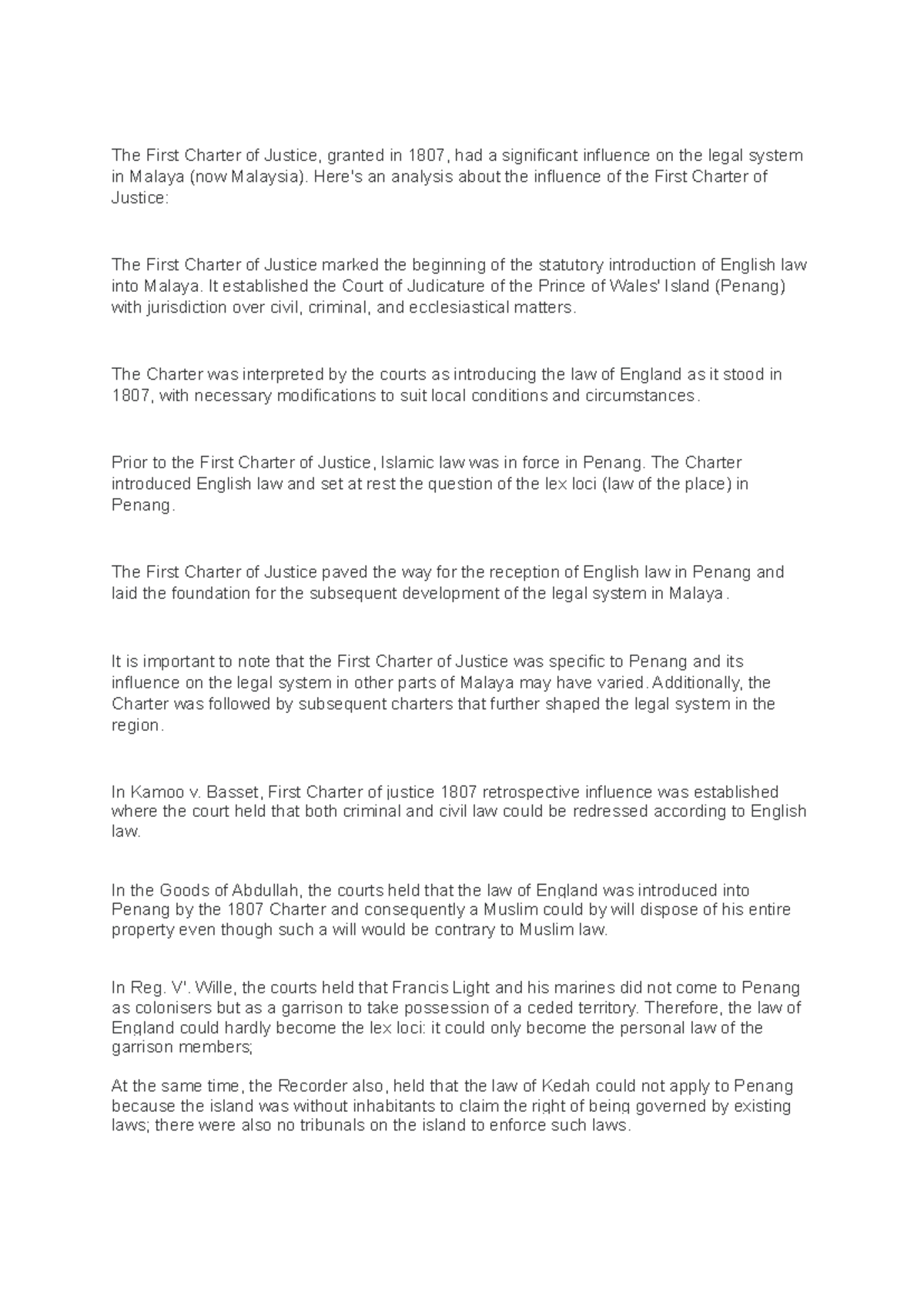First Charter of Justice 1807: Its Impact on Malaya's Legal System ...