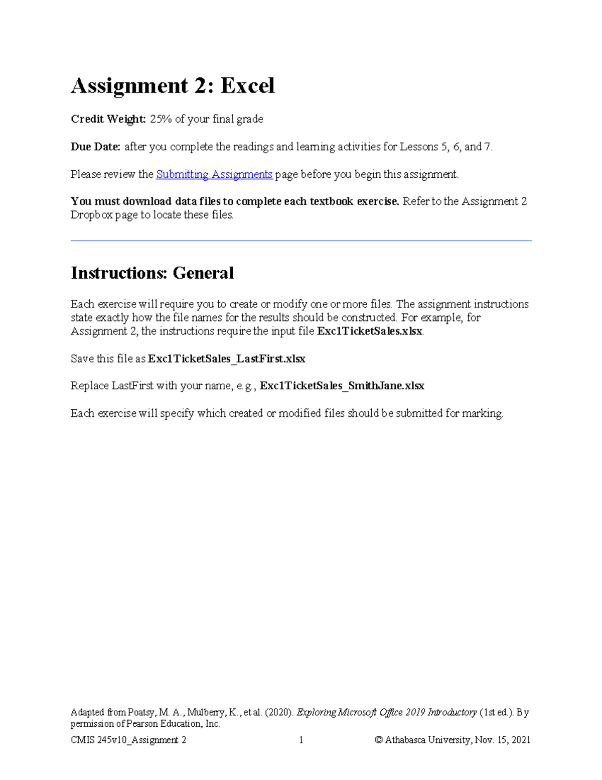CMIS245v10 Assignment 2: Excel Exercises Overview and Instructions - Studocu