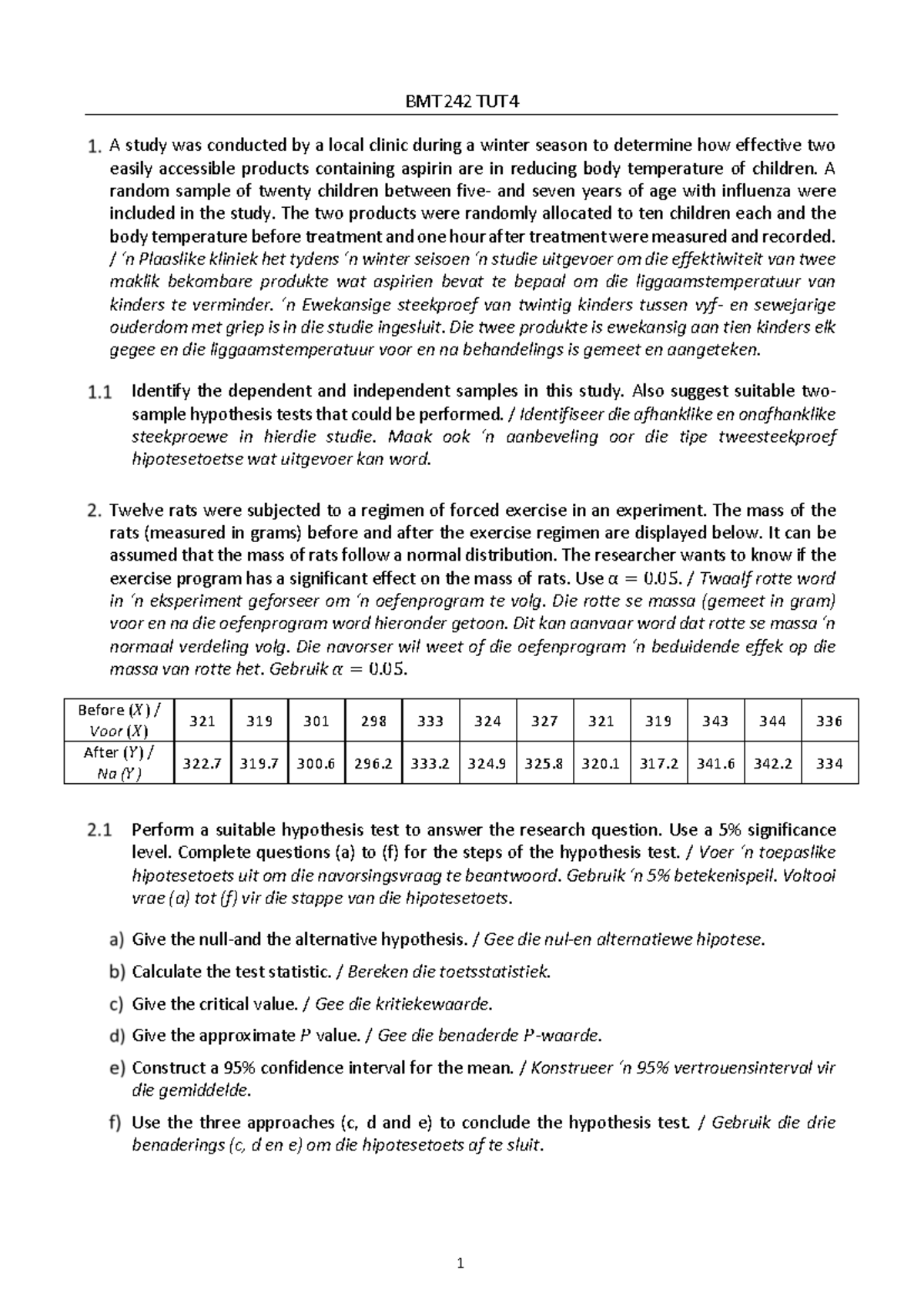 BMT 242 TUT 4 - Hypothesis Testing for Treatment Effects on Children ...