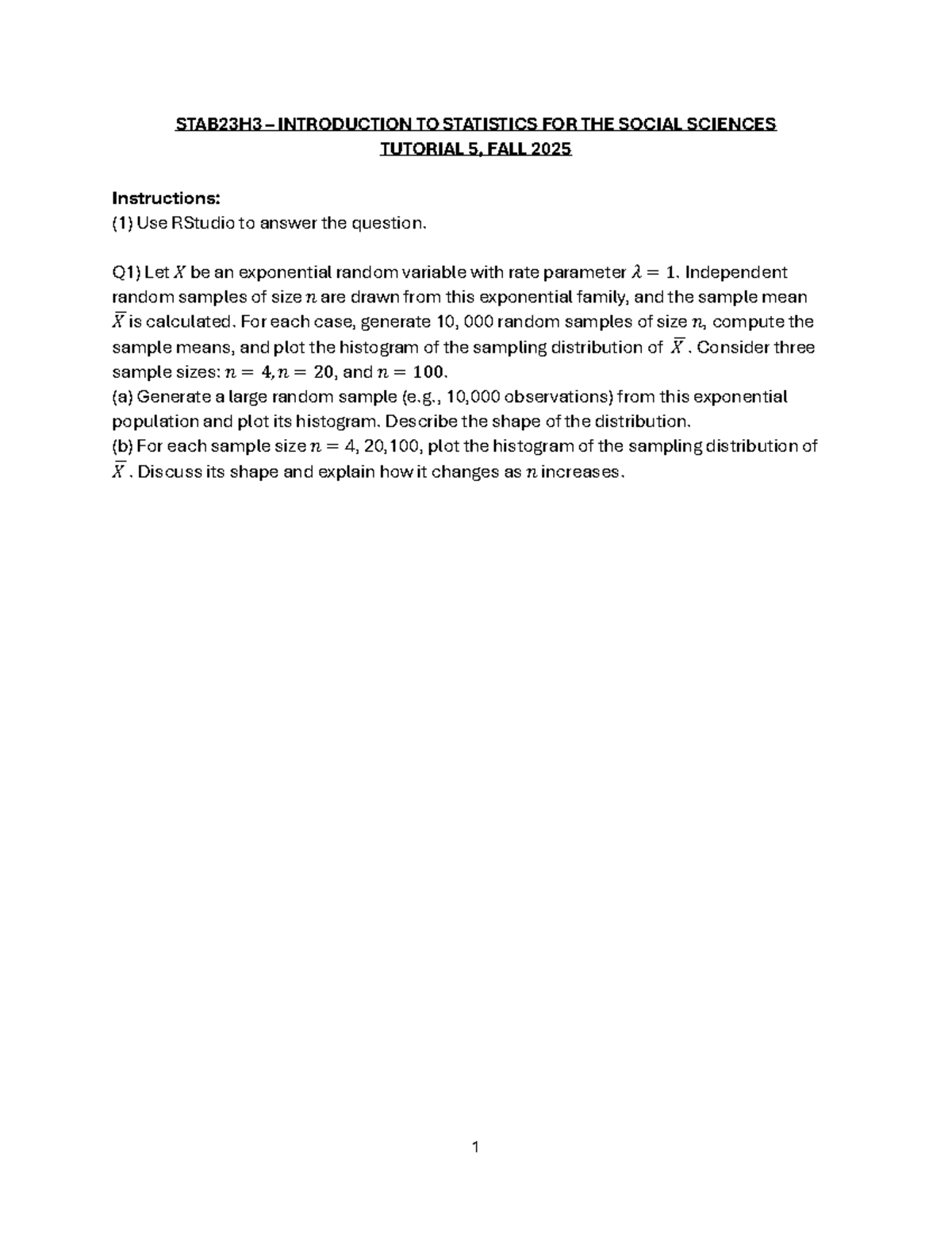 STAB23H3 TUTORIAL 5: SAMPLING DISTRIBUTION IN RSTUDIO - Studocu