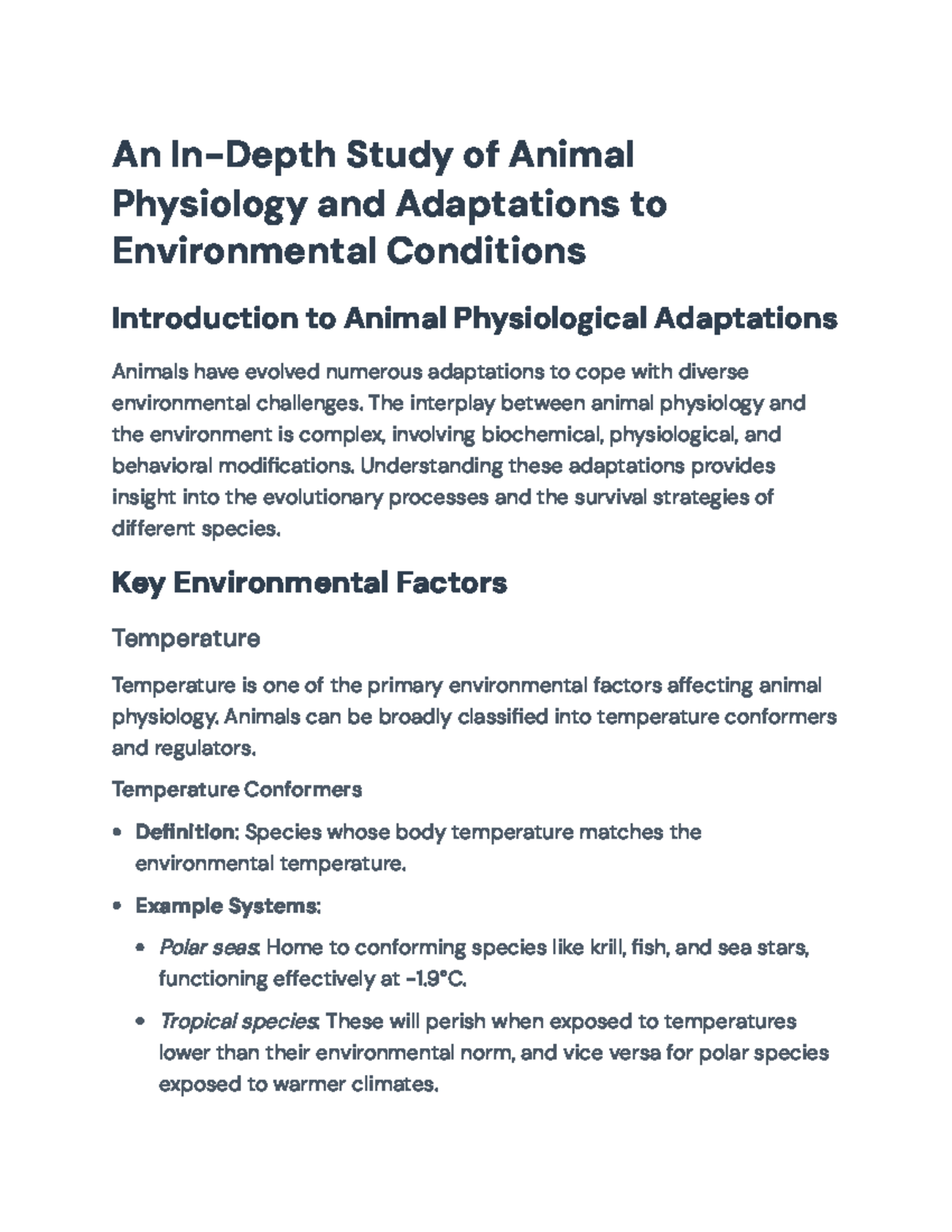 Animal Physiology and Adaptations to Environment: A Scholarly Overview ...