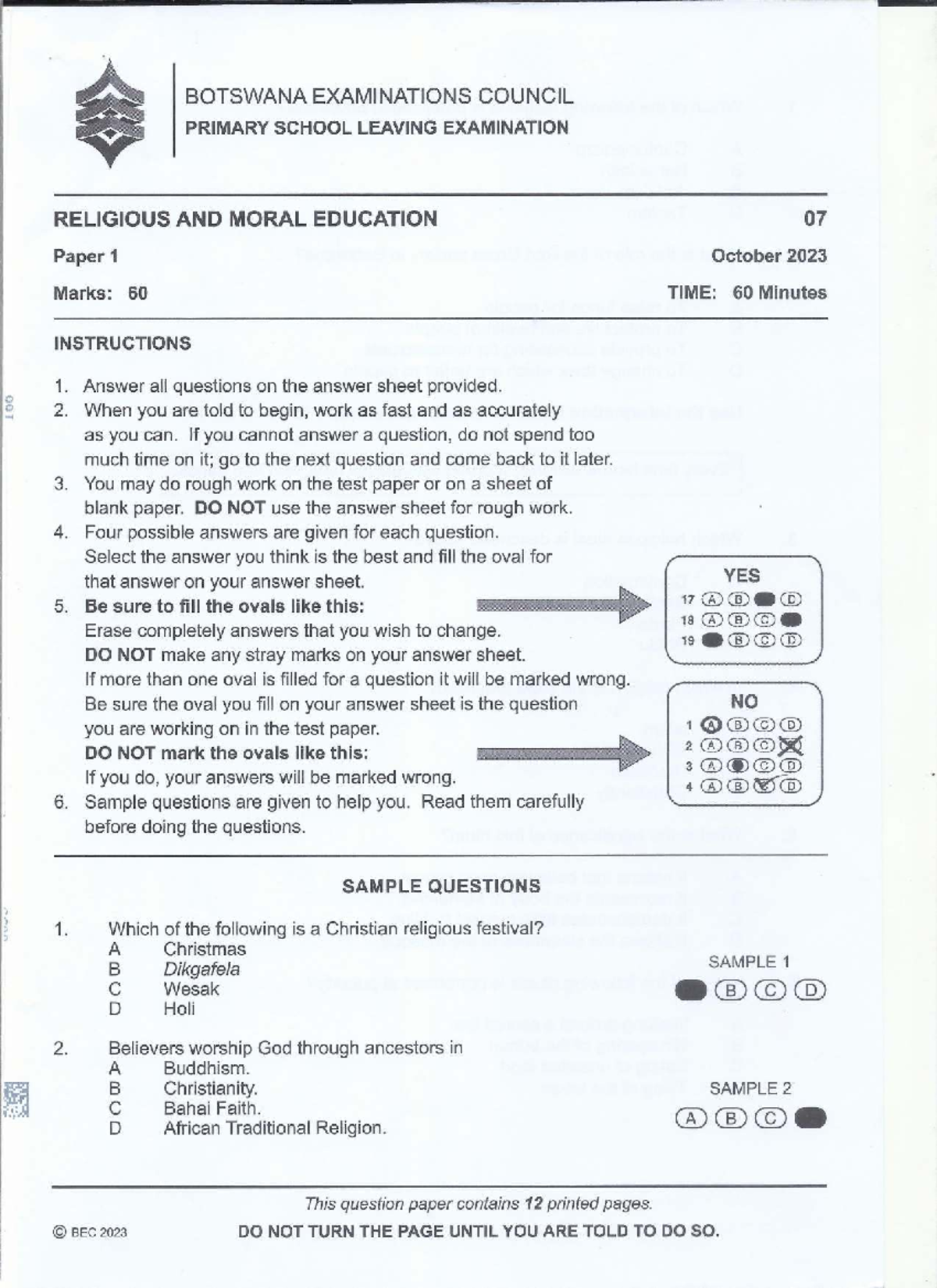 PSLE RME 2023 Marking Key & Answers Compilation - Studocu