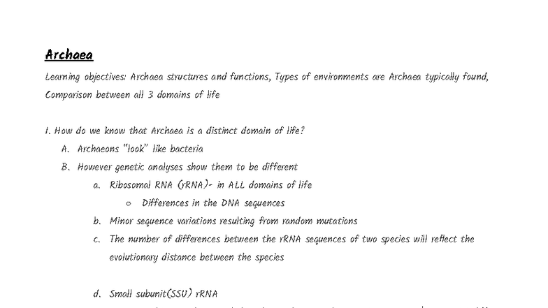 Archaea Structures & Functions: A Distinct Domain of Life - Studocu