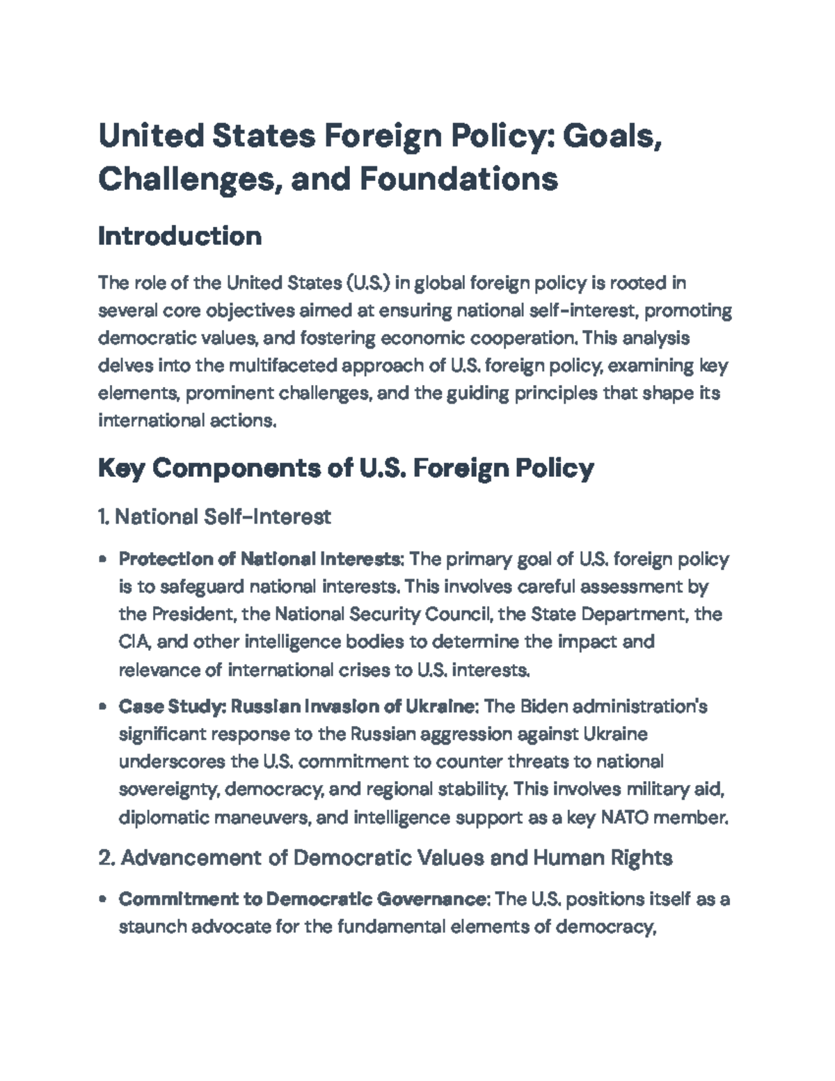 U.S. Foreign Policy: Goals, Challenges, and Key Principles Analysis ...