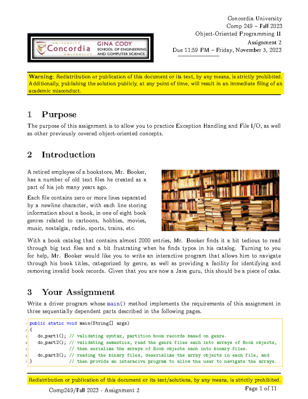 Comp 249 F23 Programming II Assignment 2: Exception Handling & File I/O ...