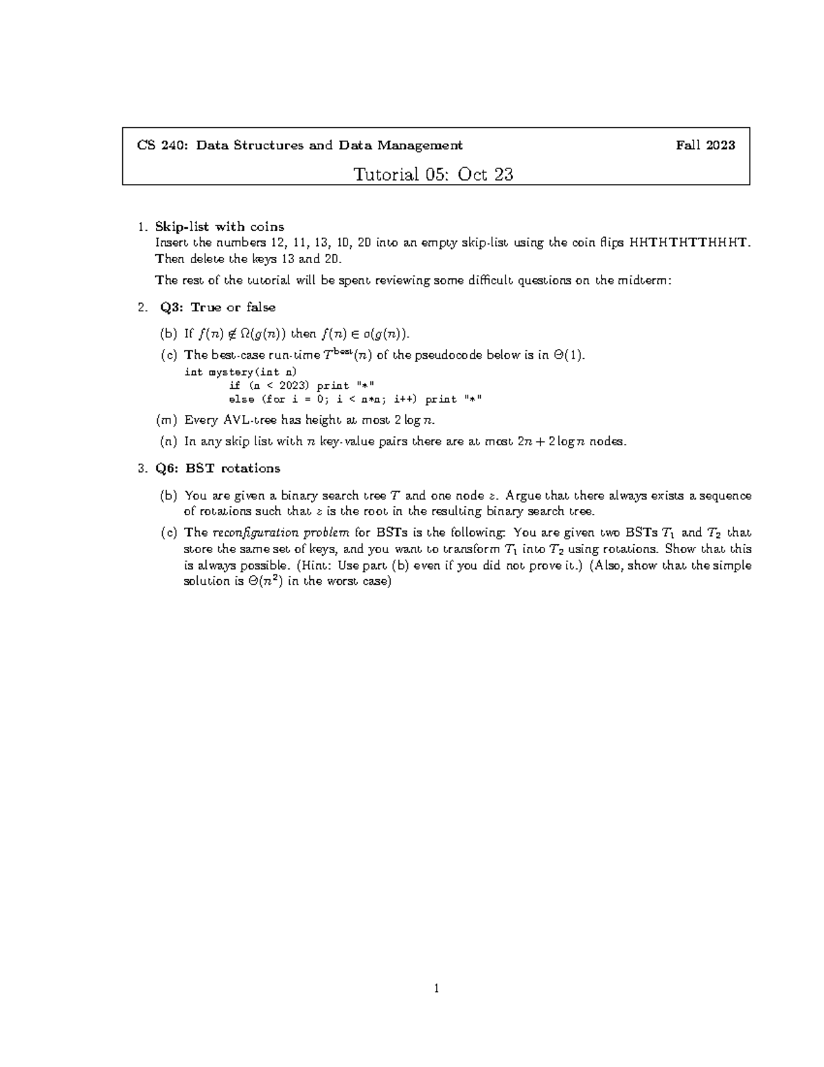 CS 240 Tutorial 05: Skip-list Operations & Midterm Q&A Review - Studocu