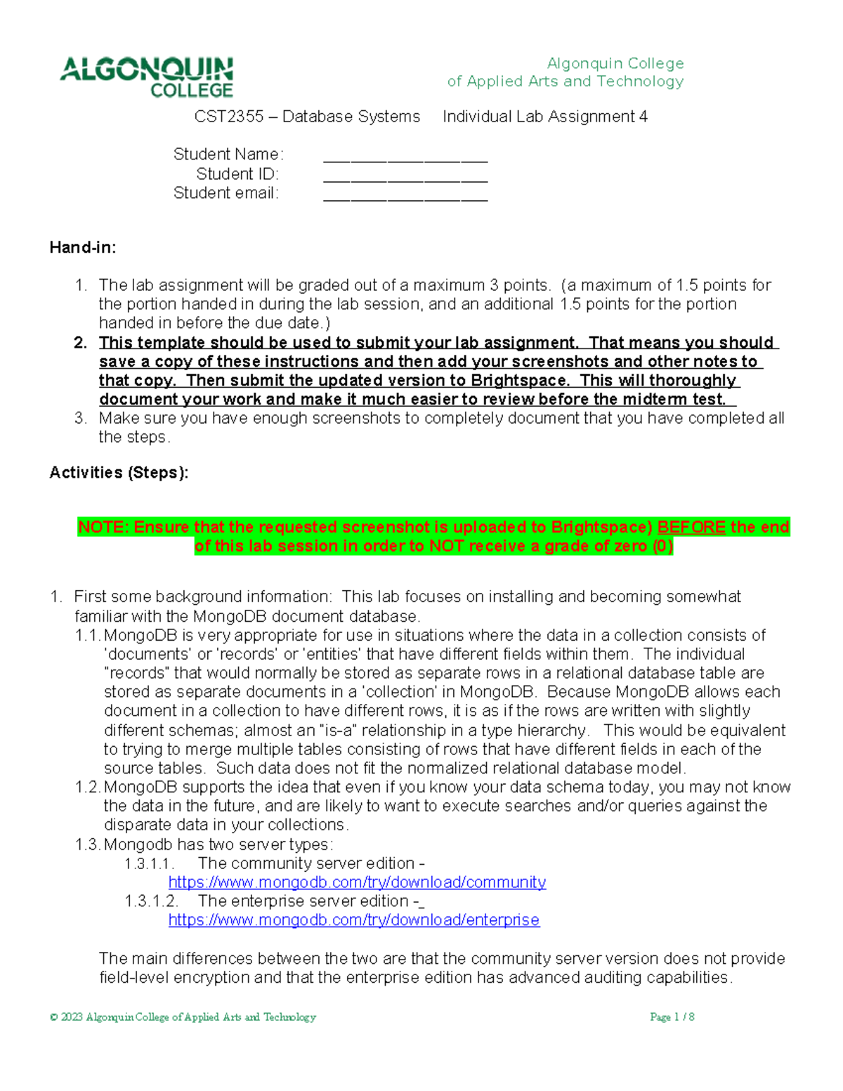 CST2355-Lab04 - lab - of Applied Arts and Technology CST2355 – Database ...