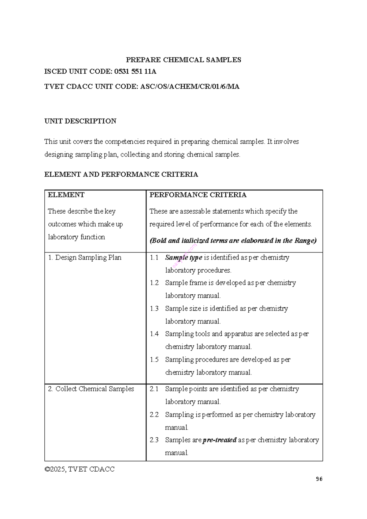 Chemical Sample Preparation - ISCED 0531 551 11A - Studocu