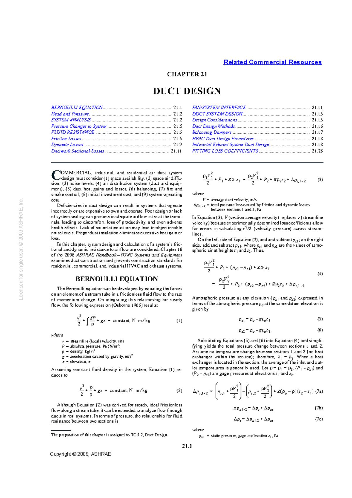 Fitting Loss Coefficient Table for Pressure Loss Calculations in HVAC ...