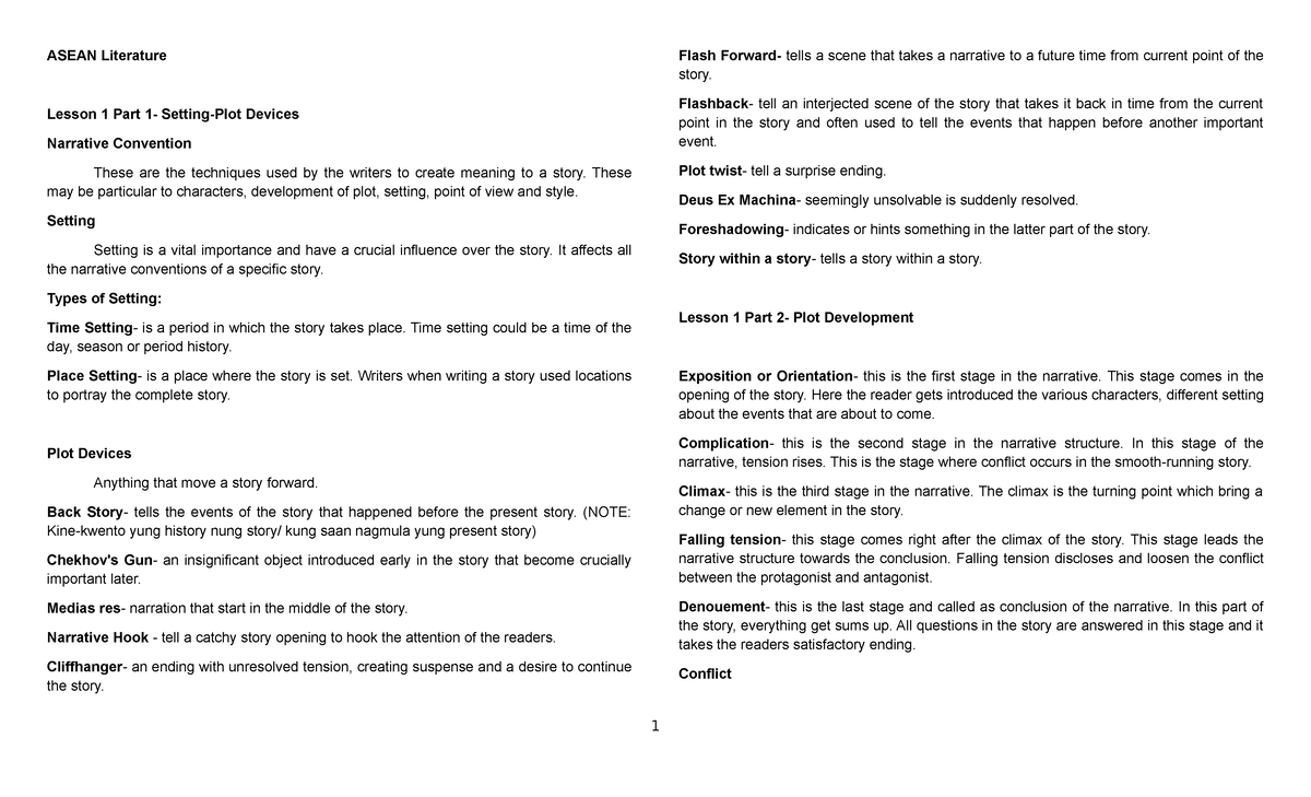 ASEAN Literature: Lesson 1 - Setting, Plot Devices, and Narrative ...