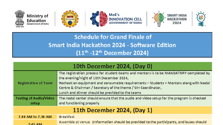 Final Schedule for SIH 2024 Software Edition (11th Dec) - Studocu