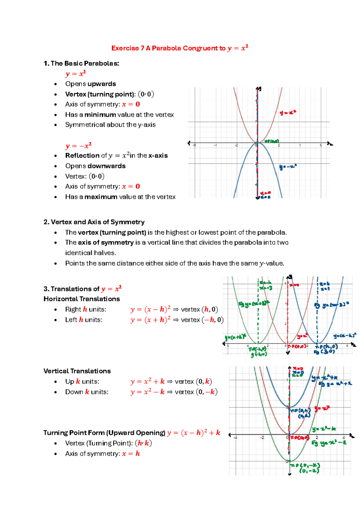 Exercise 7A & 7B: Parabola Basics and Sketching Techniques - Studocu