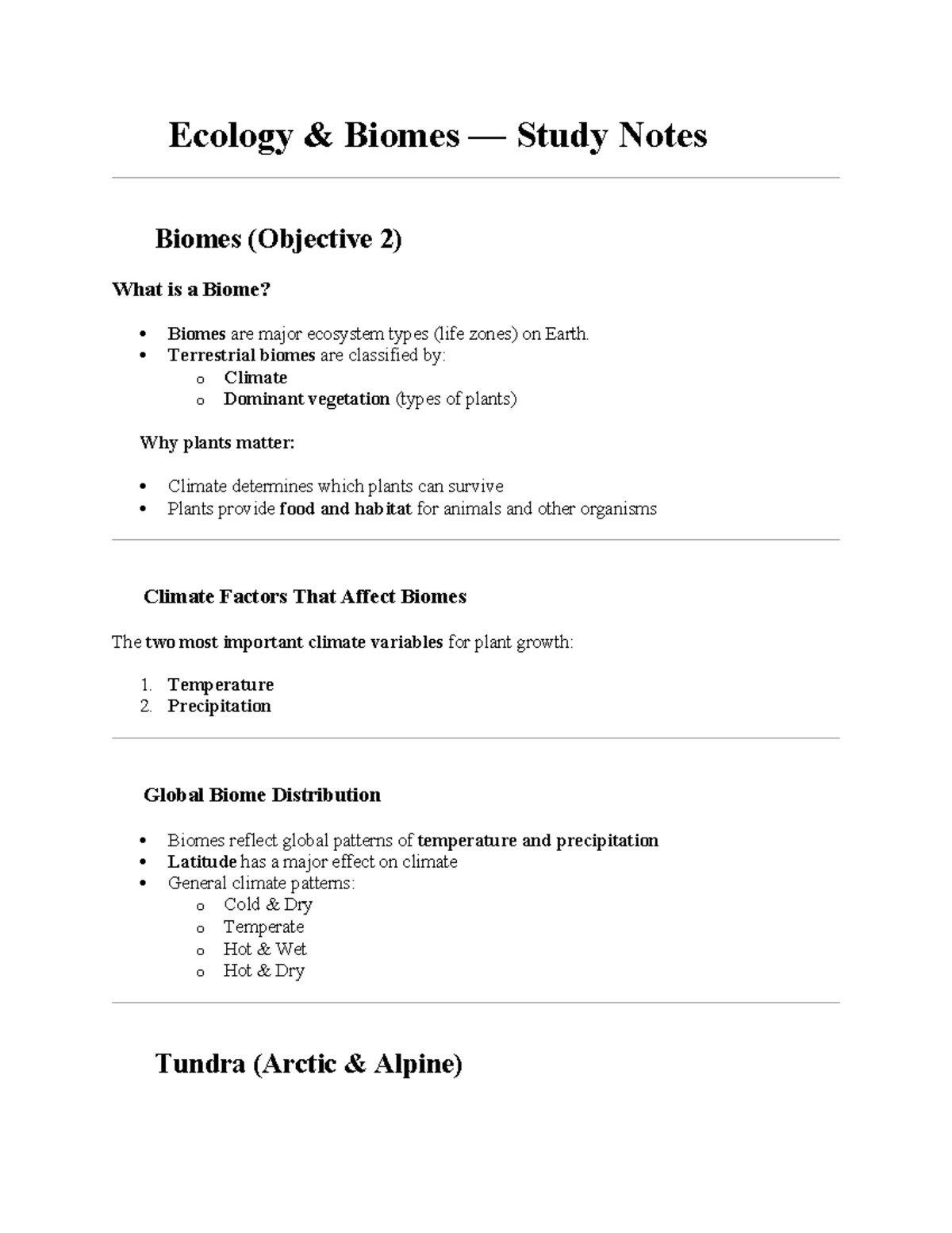 Ecology Biomes Study Notes (Objective 2-7) and Climate Impact Analysis ...