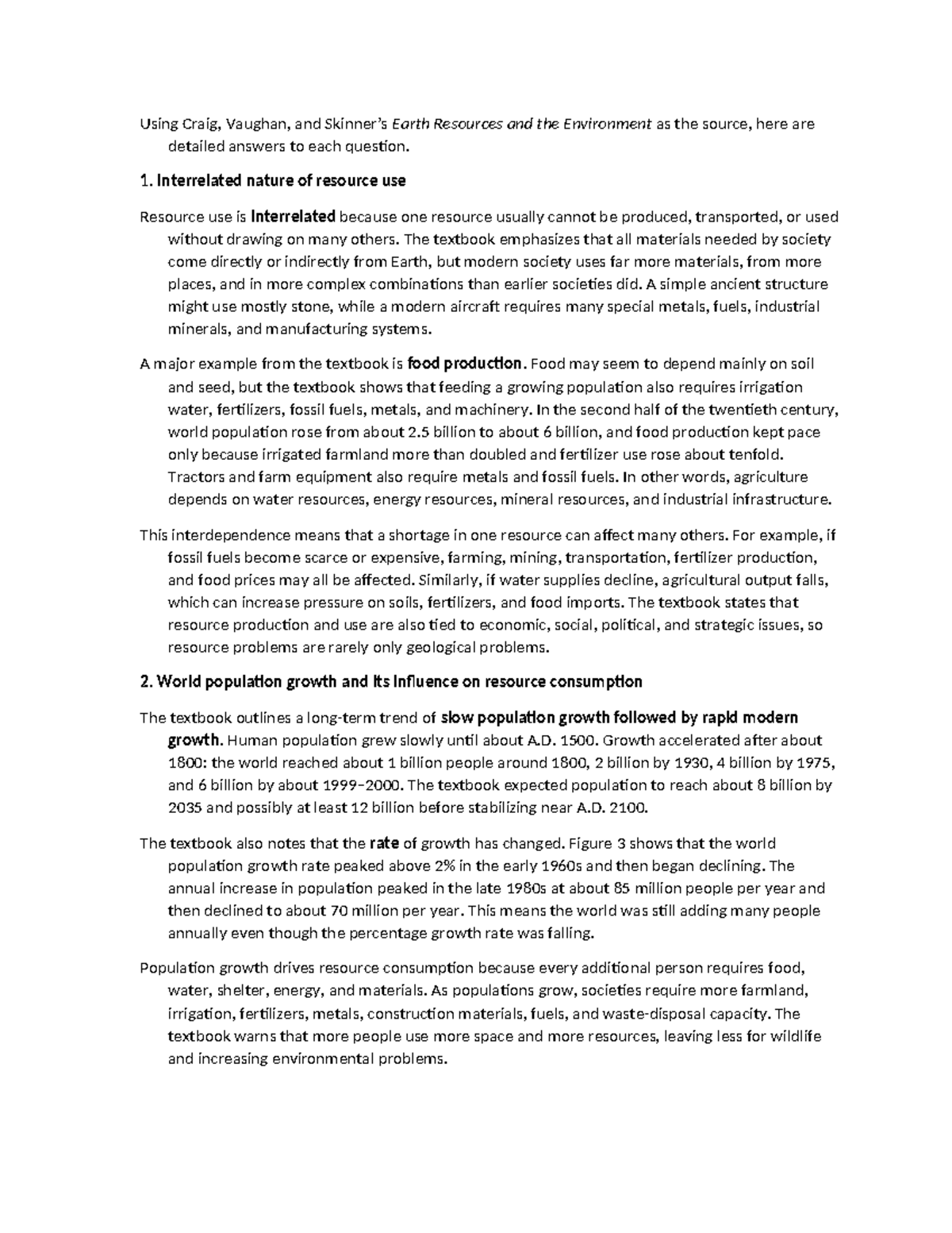 Unit 1 - Resource Interdependence and Population Dynamics in Earth ...