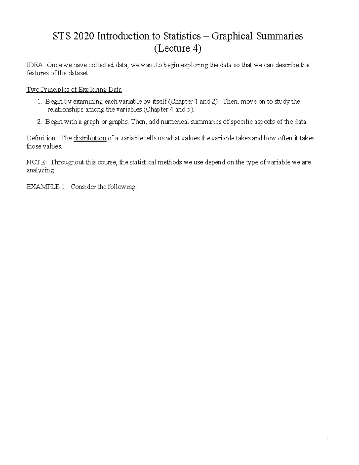Introduction to Statistics: Graphical Summaries (STS 2020 - Lecture 4 ...