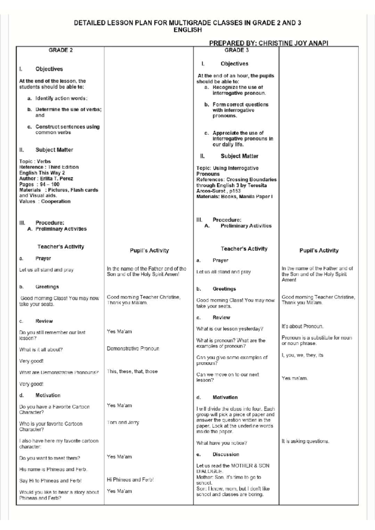 DETAILED LESSON PLAN FOR GRADE 2 & 3 ENGLISH (2120) - Studocu