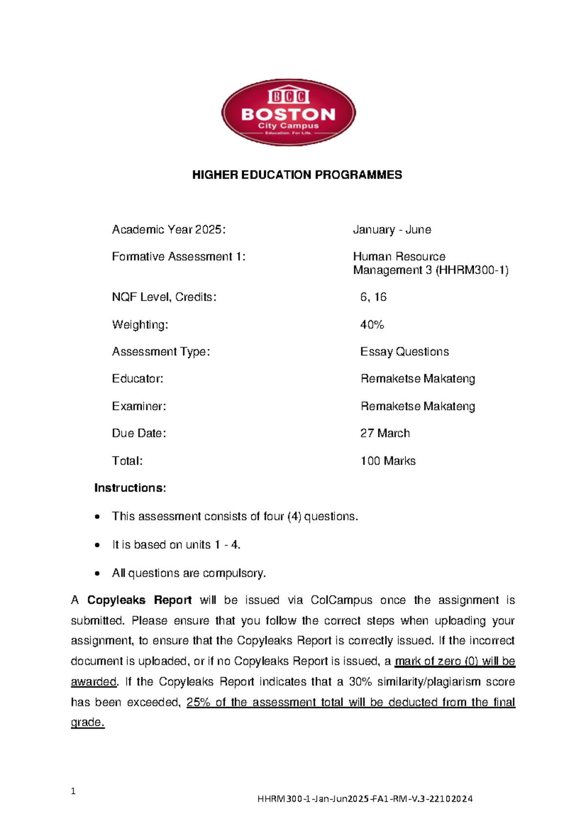 HHRM300 1: Jan-Jun 2025 FA1 Essay on Strategic HRM & Bathu Footwear ...