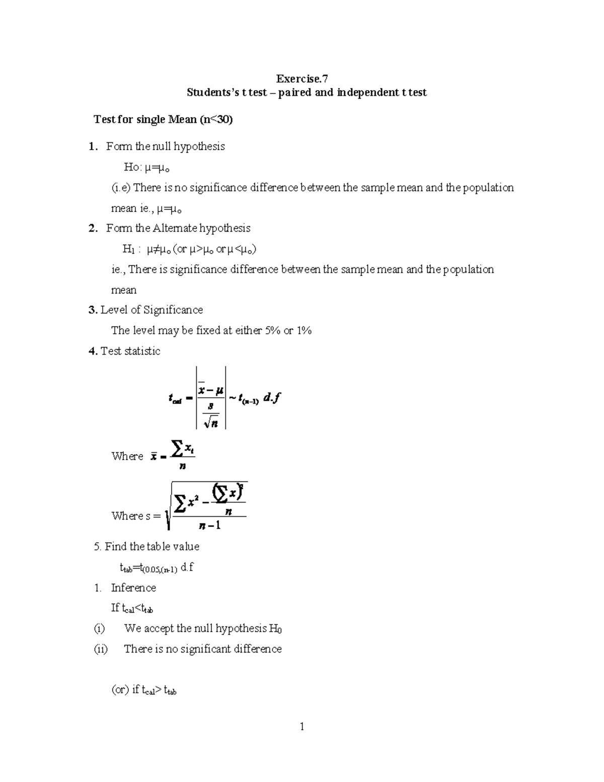 Statistics Pract 07: Paired & Independent t-Test Analysis - Studocu