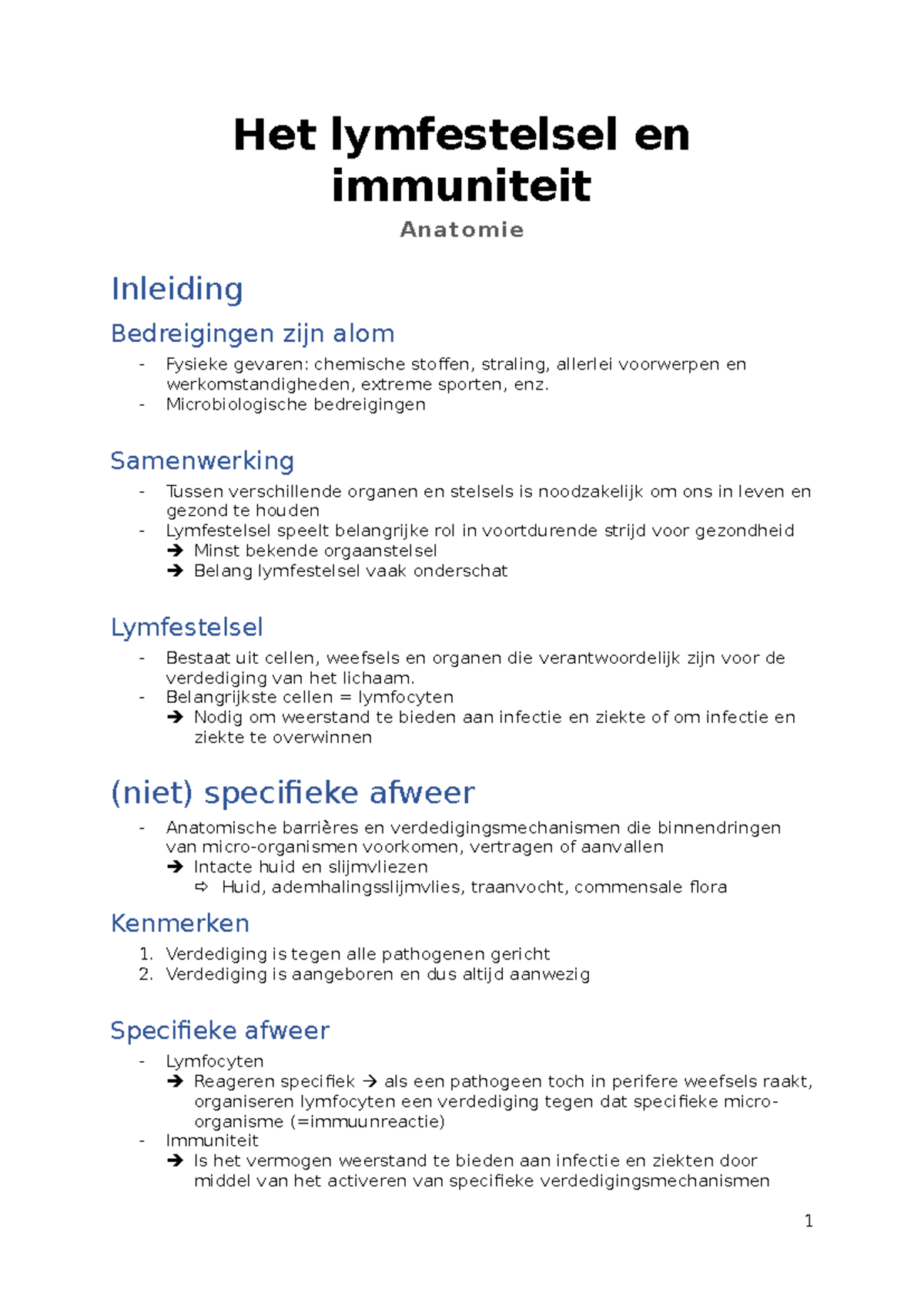 Lymfesysteem en Immuniteit: Anatomie en Functies in Gezondheid - Studocu