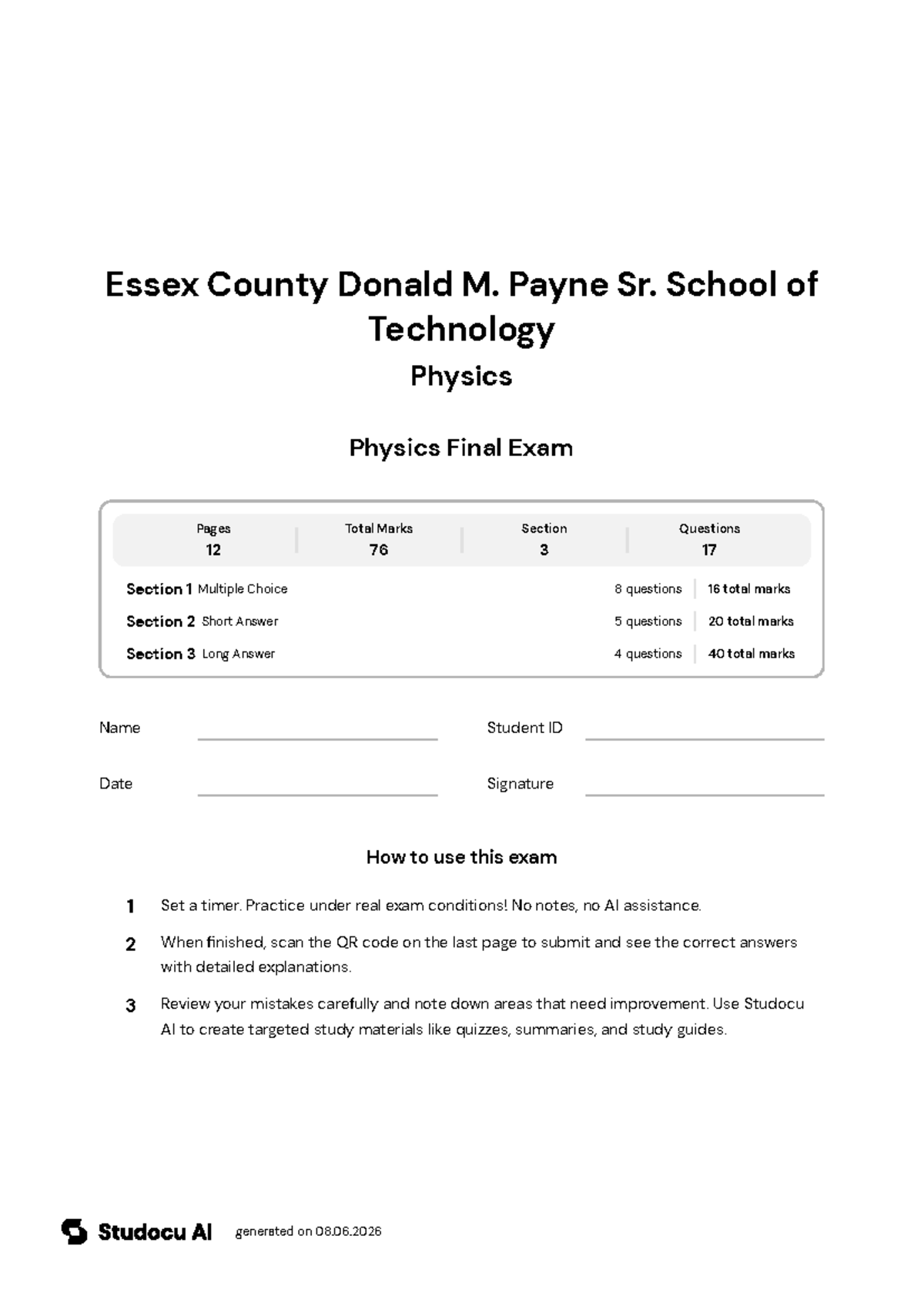 Physics Final Exam - Kinematics and Motion - Studocu