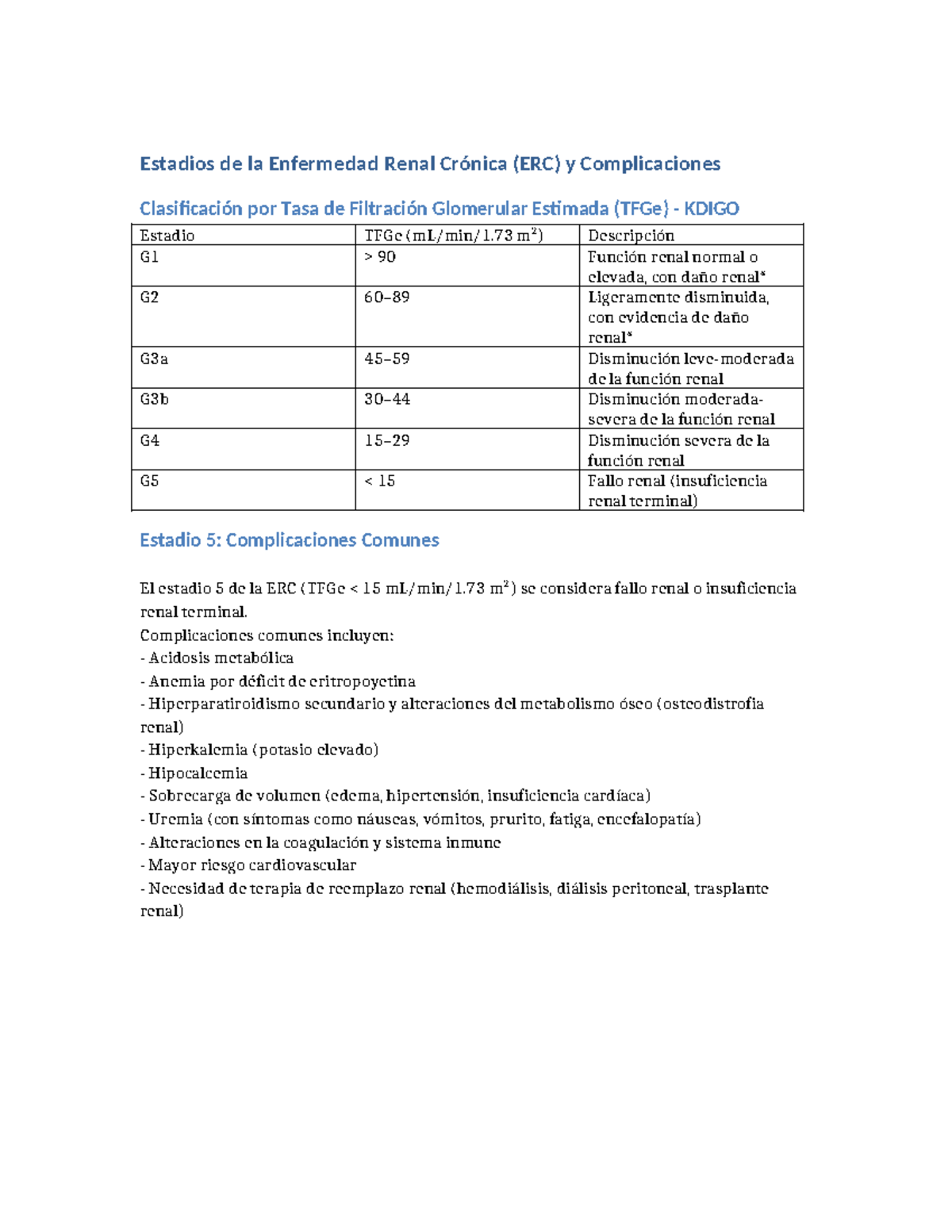 Clasificación de la Enfermedad Renal Crónica (ERC) Estadio 5 y ...