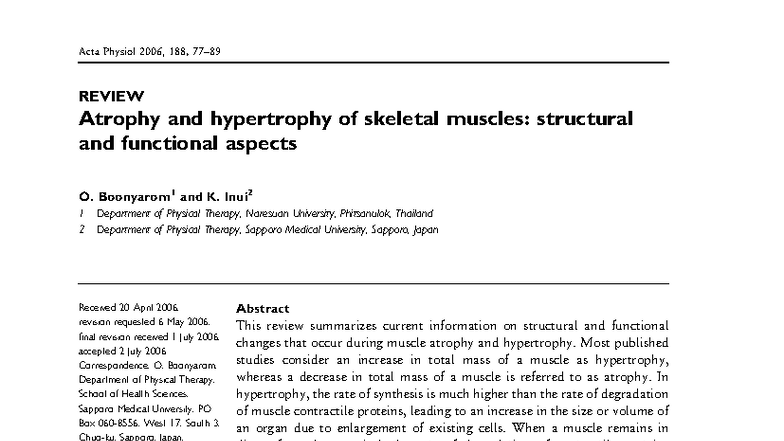 Atrophy and Hypertrophy of Skeletal Muscles: Structural & Functional ...