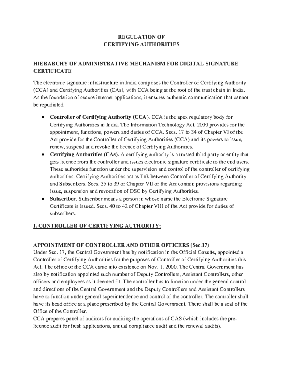 Regulations and Functions of CCA in Digital Signature - IT Law Overview ...