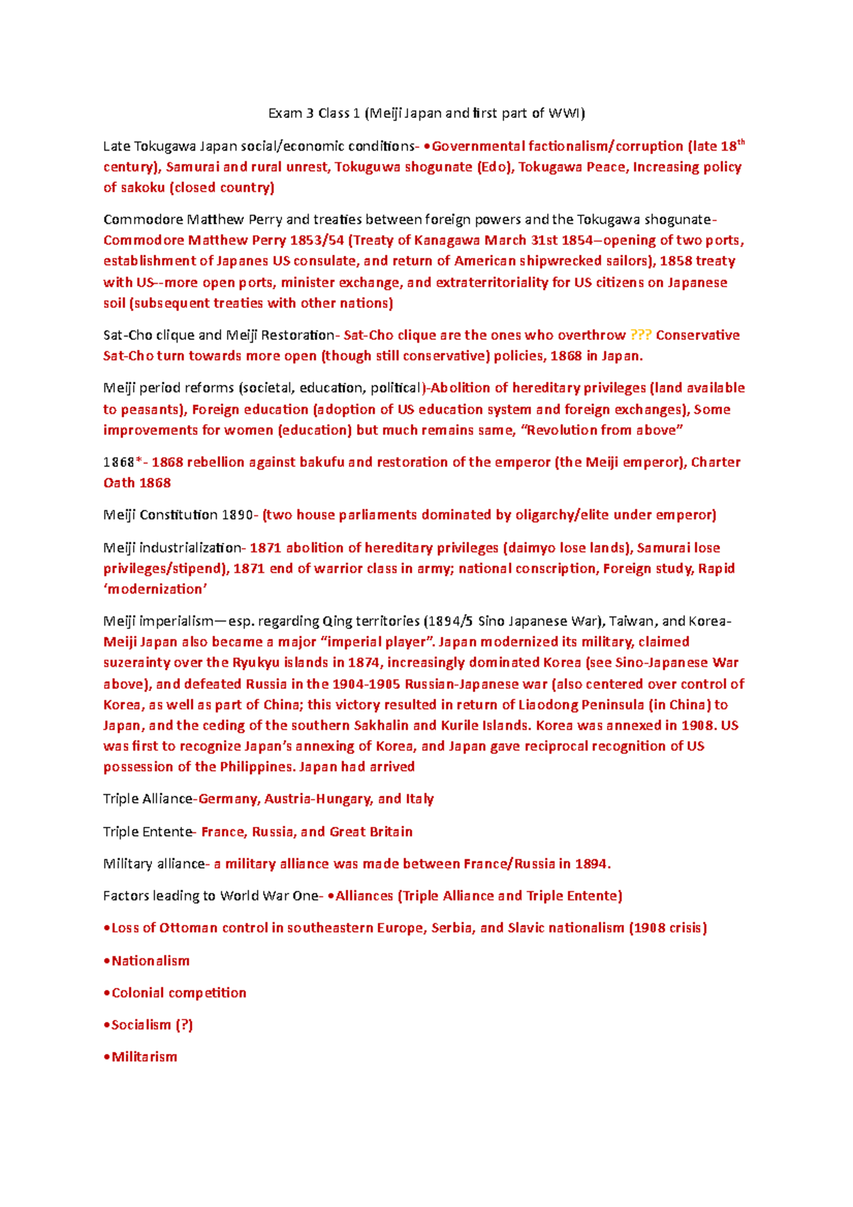 Exam 3 Review: Meiji Japan and the First Part of WWI Insights - Studocu