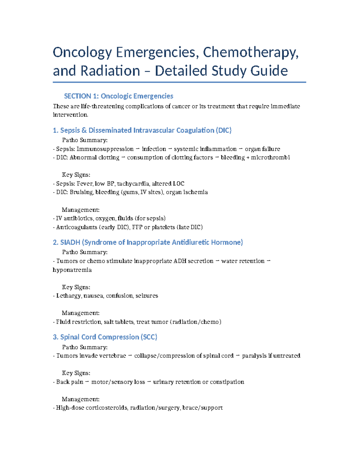 Oncology Emergencies & Radiation Therapy Study Guide - Studocu